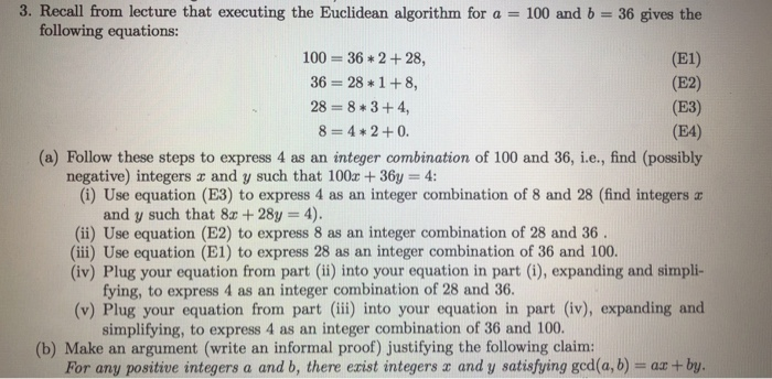 Solved 3. Recall from lecture that executing the Euclidean | Chegg.com