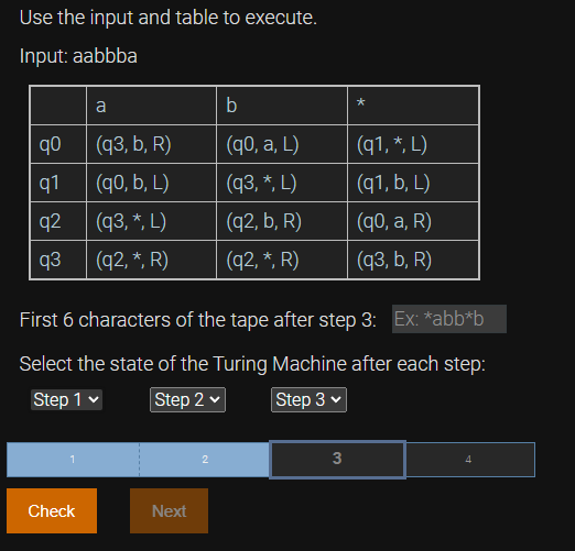 Solved Use The Input And Table To Execute Input Aabbba 6666