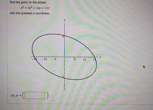 Solved Find the point on the ellipse x2 + 3y2 + 2xy = 224 | Chegg.com