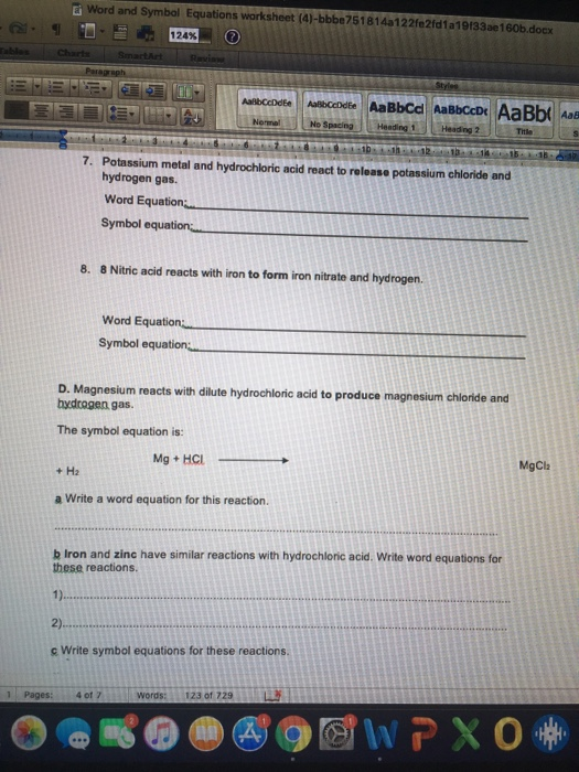 Solved Word and Symbol Equations worksheet | Chegg.com
