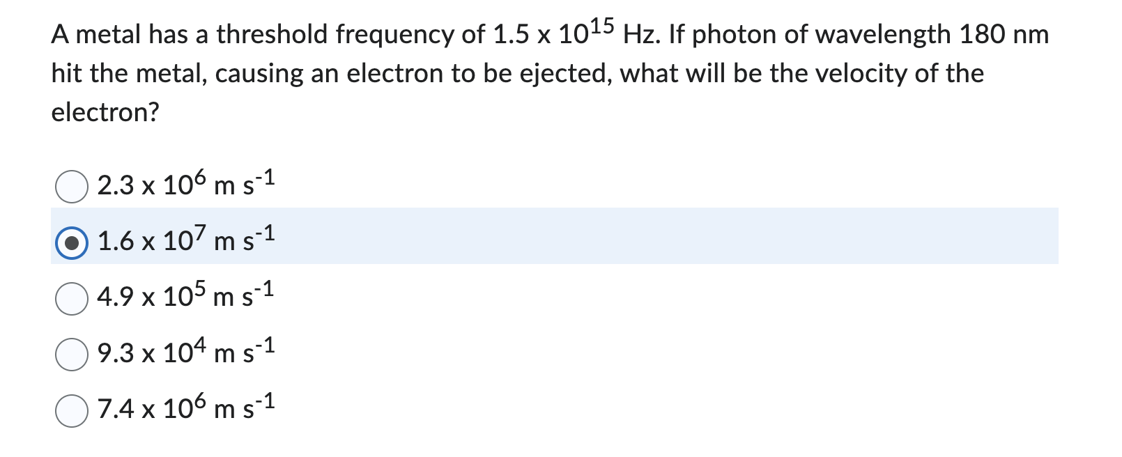 Solved A metal has a threshold frequency of 1.5×1015Hz. ﻿If | Chegg.com