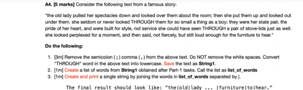 Solved A4. [5 marks] Consider the following text from a | Chegg.com