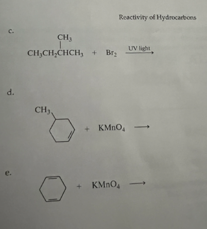 Solved Reactivity of Hydrocarbons | Chegg.com