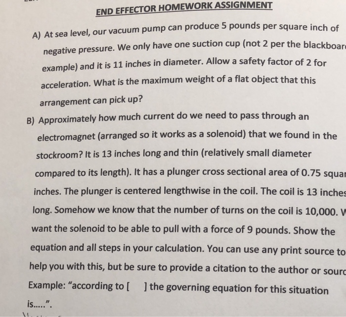 Solved END EFFECTOR HOMEWOR(ASSIGNMENT A) At sea level, our | Chegg.com