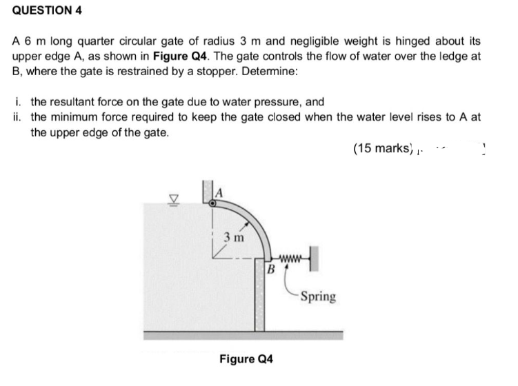 Solved A 6 m long quarter circular gate of radius 3 m and | Chegg.com