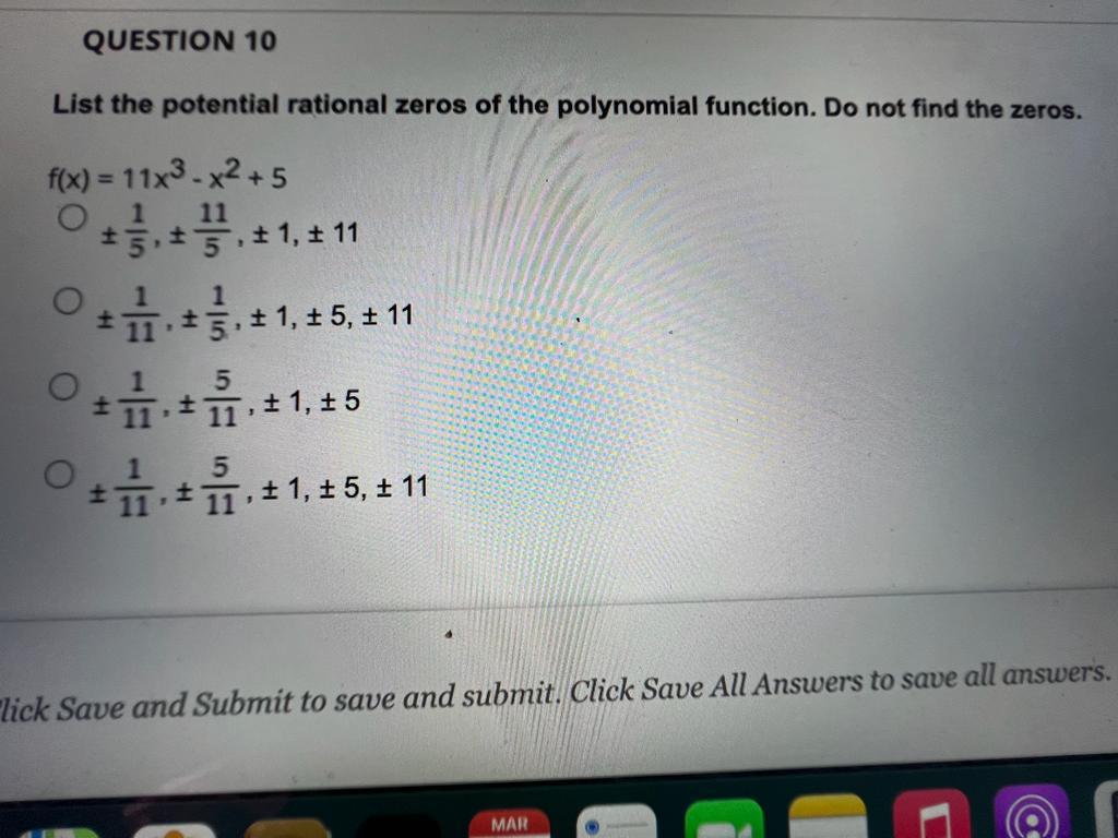 Solved List the potential rational zeros of the polynomial | Chegg.com