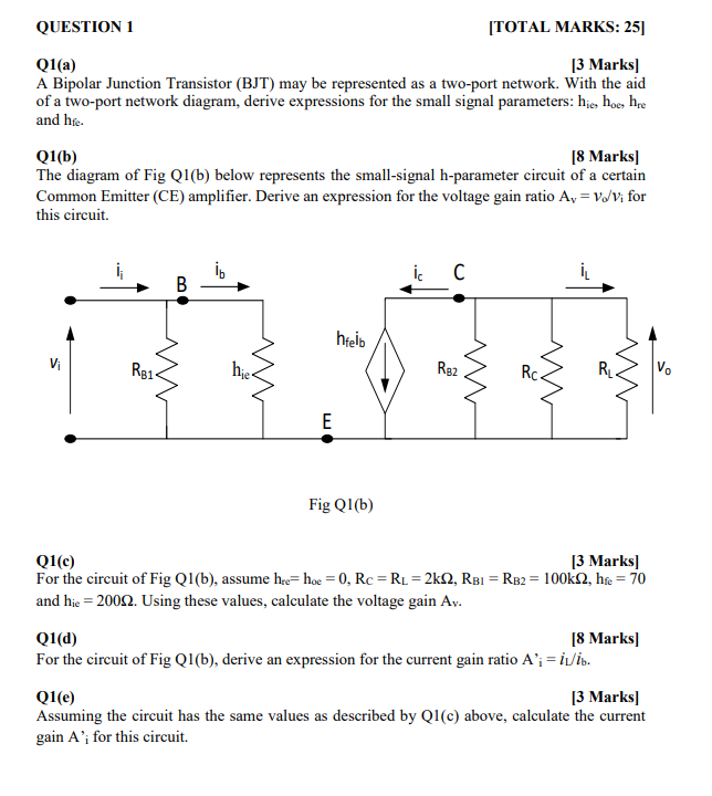 Solved Q1(a) [3 Marks] A Bipolar Junction Transistor (BJT) | Chegg.com
