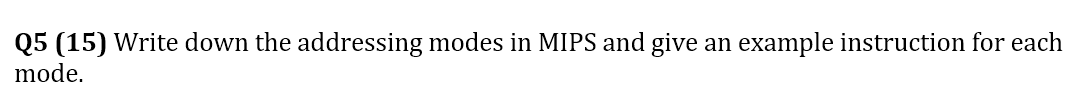 Solved Q5 (15) ﻿Write down the addressing modes in MIPS and | Chegg.com