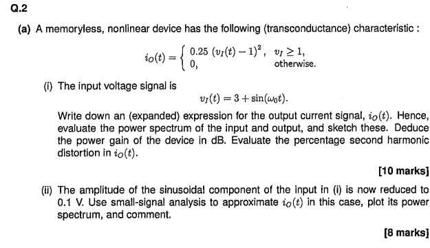 Solved Q.2(a) A memoryless, nonlinear device has the | Chegg.com