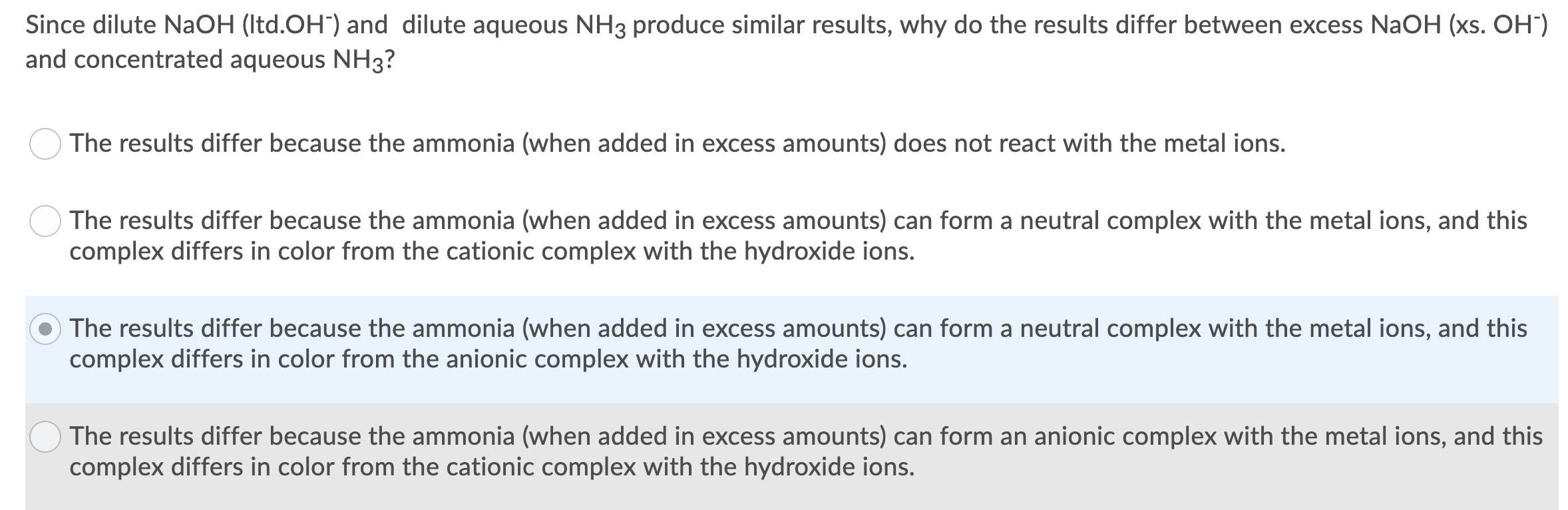Solved Since dilute NaOH (ltd.OH) and dilute aqueous NH3 | Chegg.com