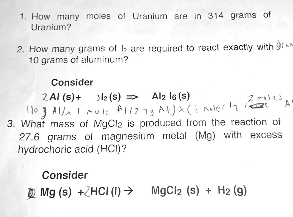 Solved 1. How many moles of Uranium are in 314 grams of | Chegg.com