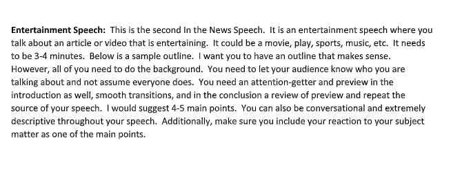 Entertainment Speech: This is the second In the News | Chegg.com