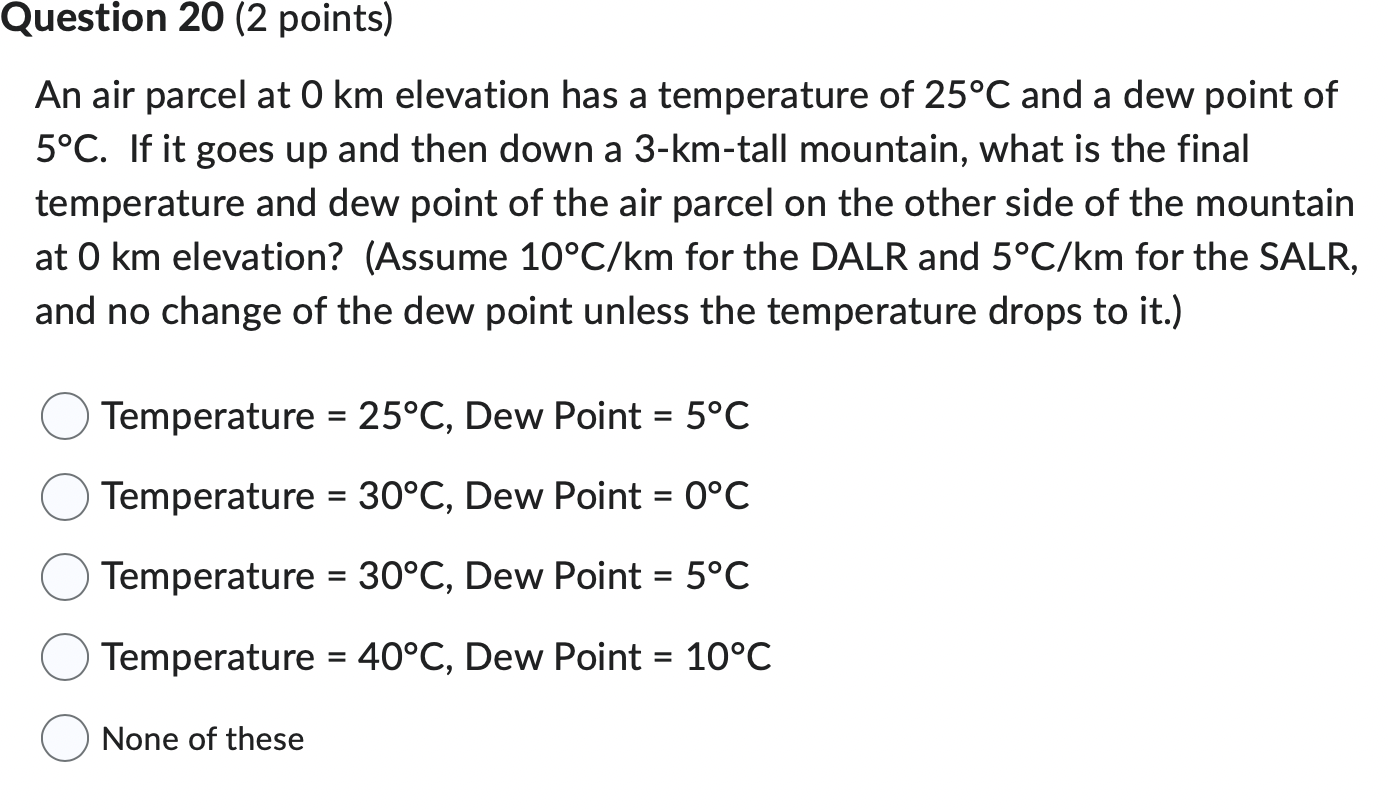 Solved An air parcel at 0 km elevation has a temperature of | Chegg.com