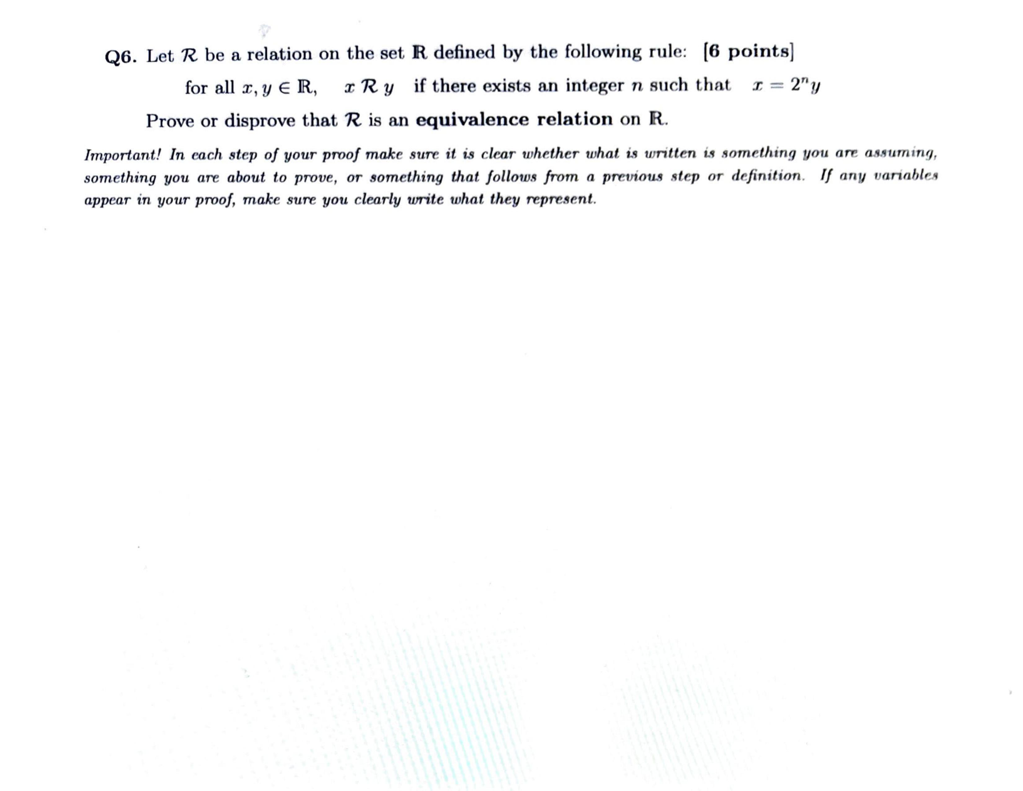 Solved Q6. Let R be a relation on the set R defined by the | Chegg.com