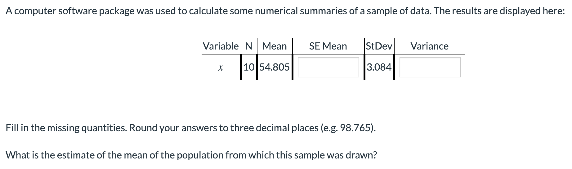 Solved A Computer Software Package Was Used To Calculate