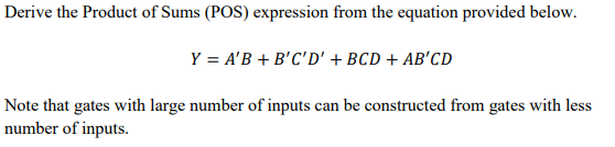 Solved Derive the Product of Sums (POS) expression from the | Chegg.com