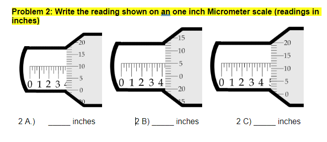 Solved Problem 2: Write the reading shown on an one inch | Chegg.com