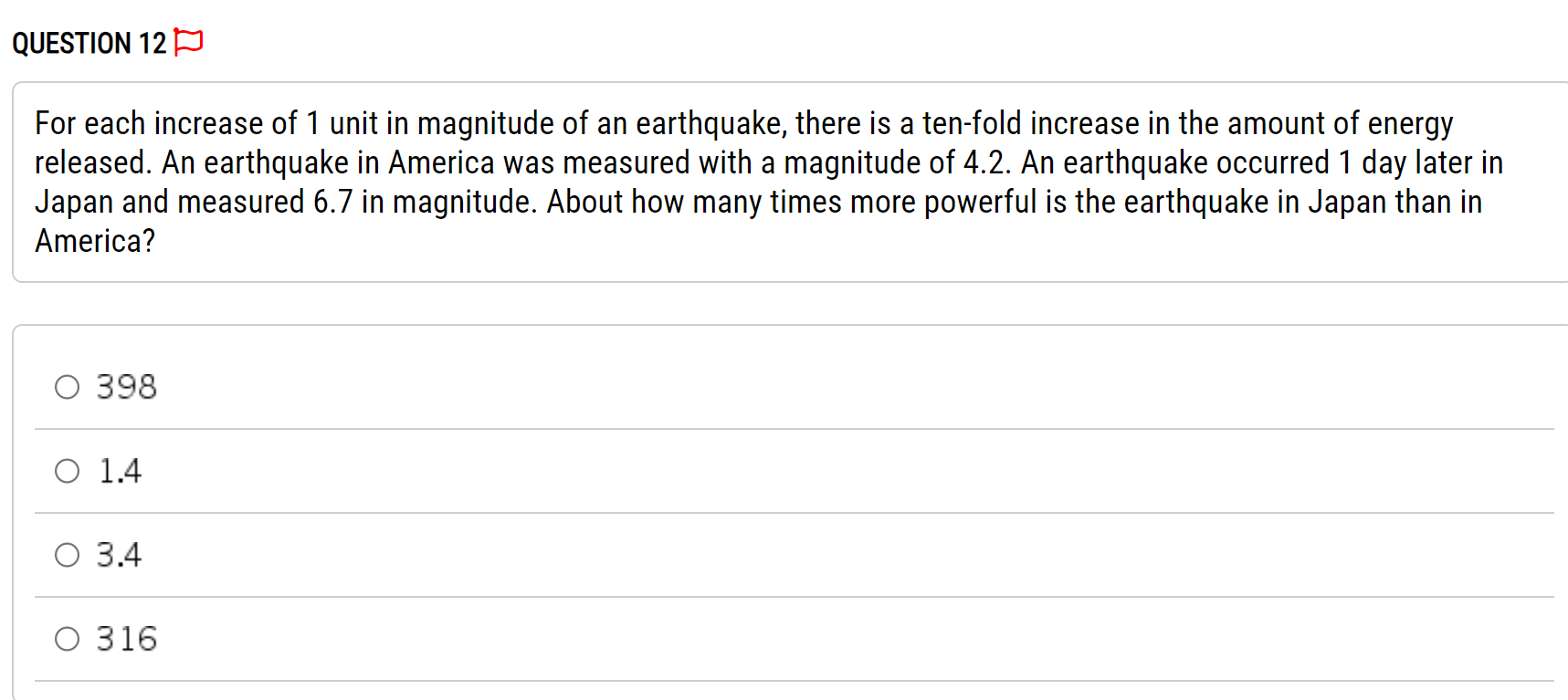Solved QUESTION 12⊓For each increase of 1 ﻿unit in magnitude | Chegg.com