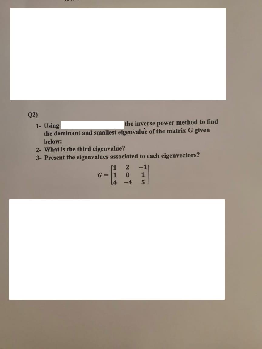 Solved Q2) 1- Using the inverse power method to find the | Chegg.com