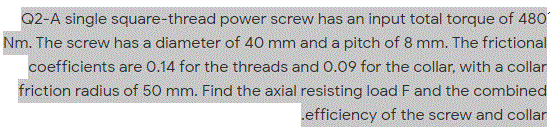 Solved Q2-A single square-thread power screw has an input | Chegg.com