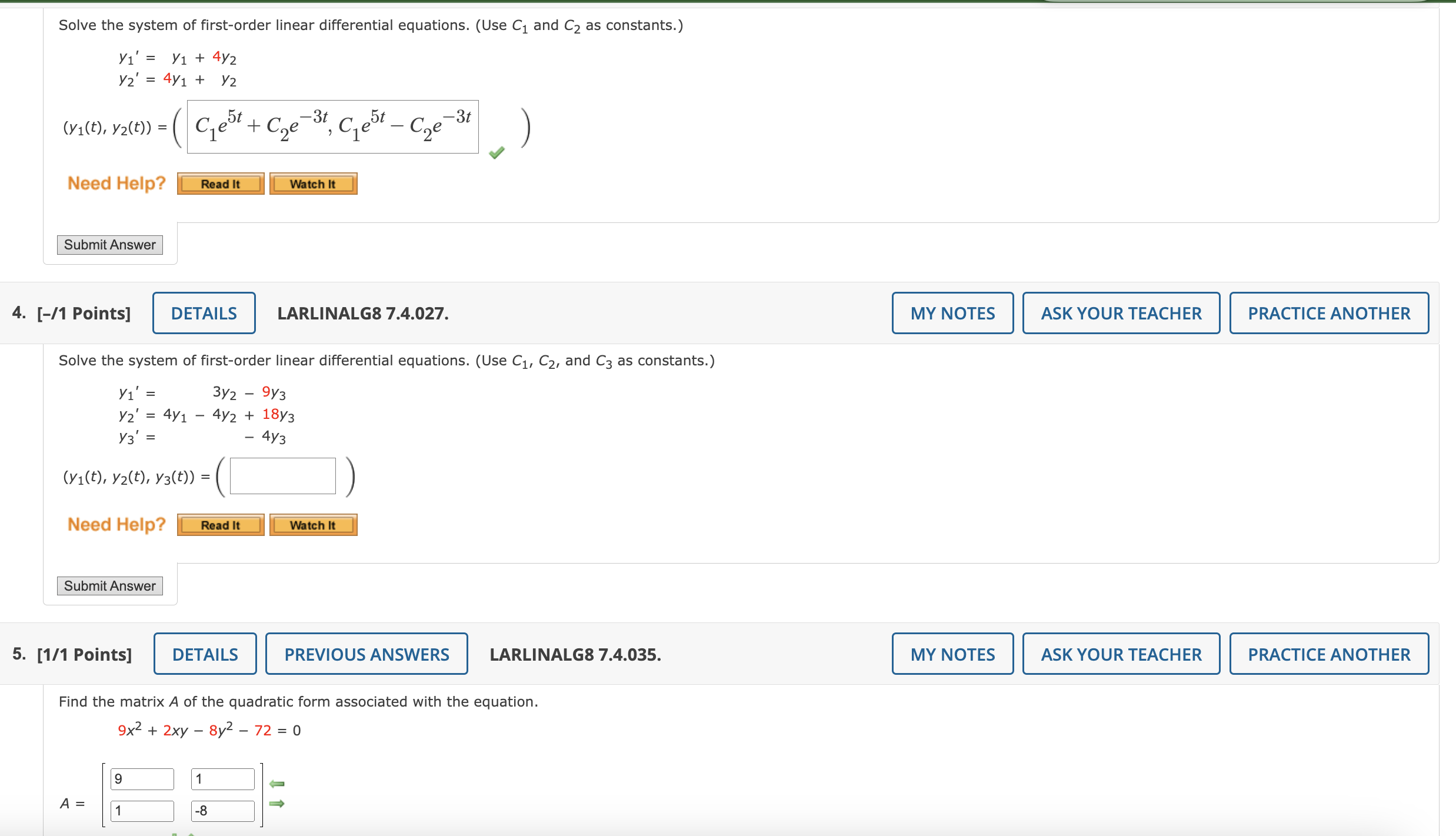 Solved Solve the system of first-order linear differential | Chegg.com