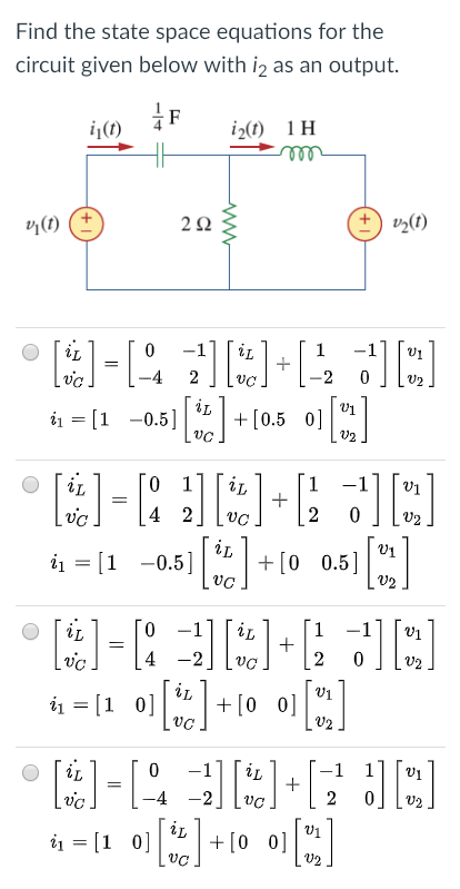 Solved Find the state space equations for the circuit given | Chegg.com