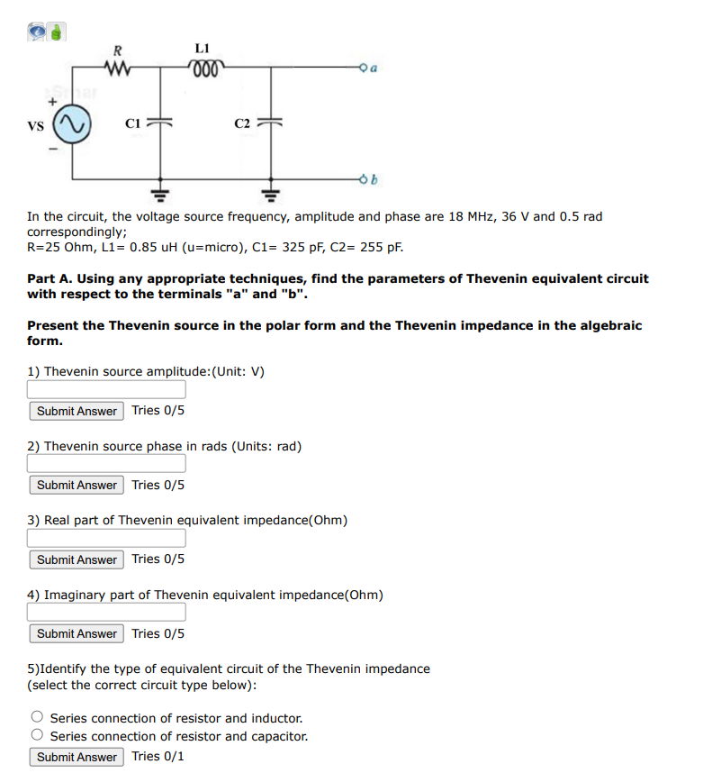 Solved In the circuit, the voltage source frequency, | Chegg.com