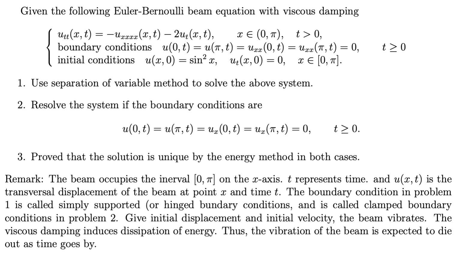Given the following Euler-Bernoulli beam equation | Chegg.com
