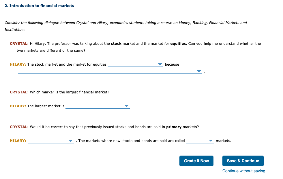 Solved 2. Introduction to financial markets course on Money, | Chegg.com
