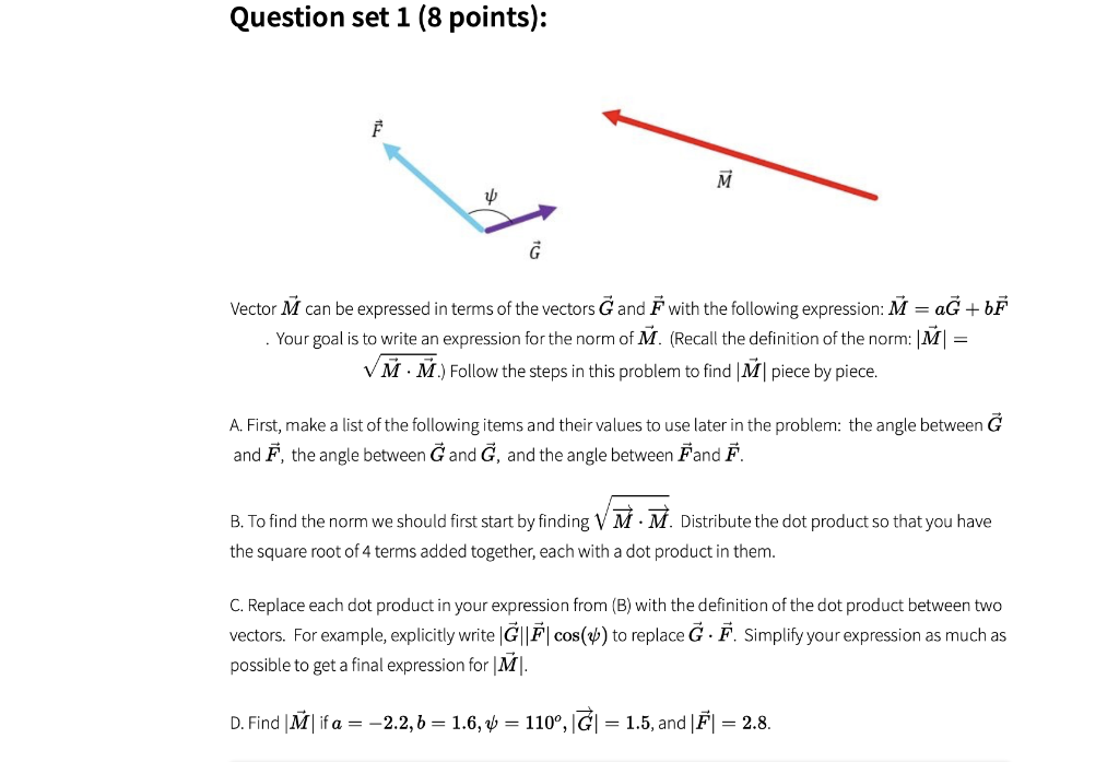 Solved Question set 1 (8 points): Vector M can be expressed | Chegg.com
