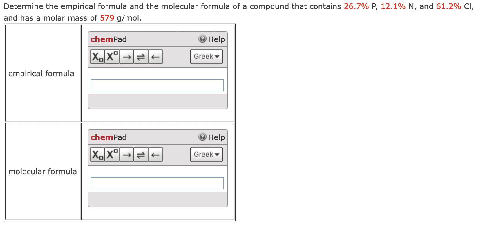 Solved Determine the empirical formula and the molecular | Chegg.com