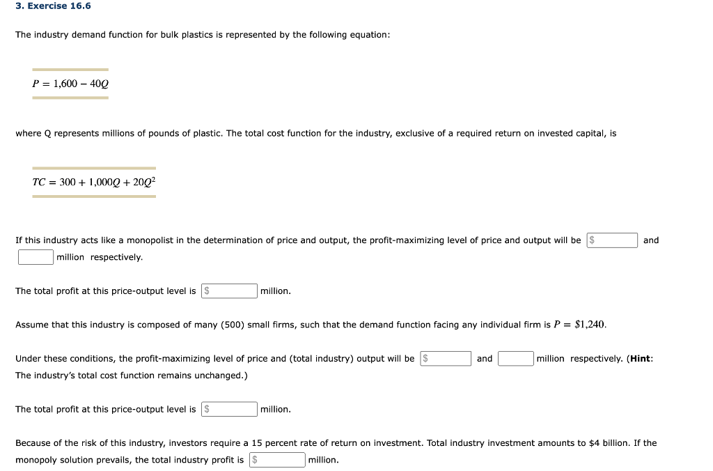 Solved The industry demand function for bulk plastics is | Chegg.com