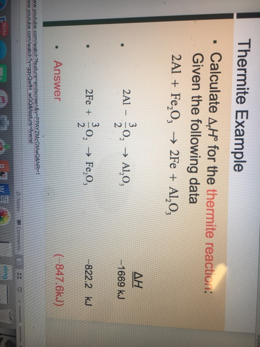 Solved Thermite Example . Calculate A+e for the thermite | Chegg.com