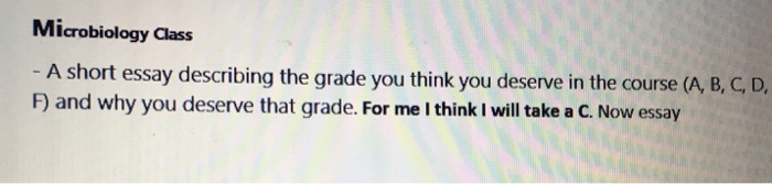 Solved A short essay describing the grade you think you | Chegg.com