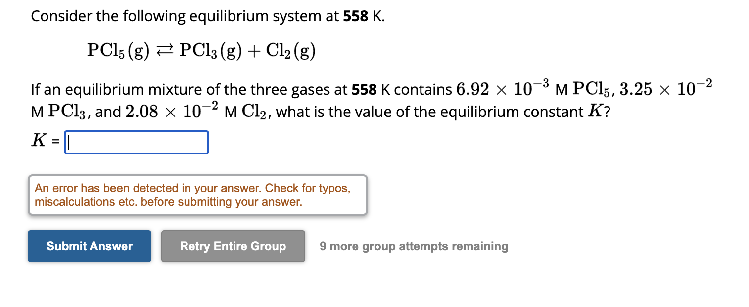 Solved Consider the following equilibrium system at | Chegg.com