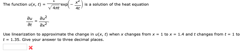 Solved X The function u(x, t) is a solution of the heat | Chegg.com