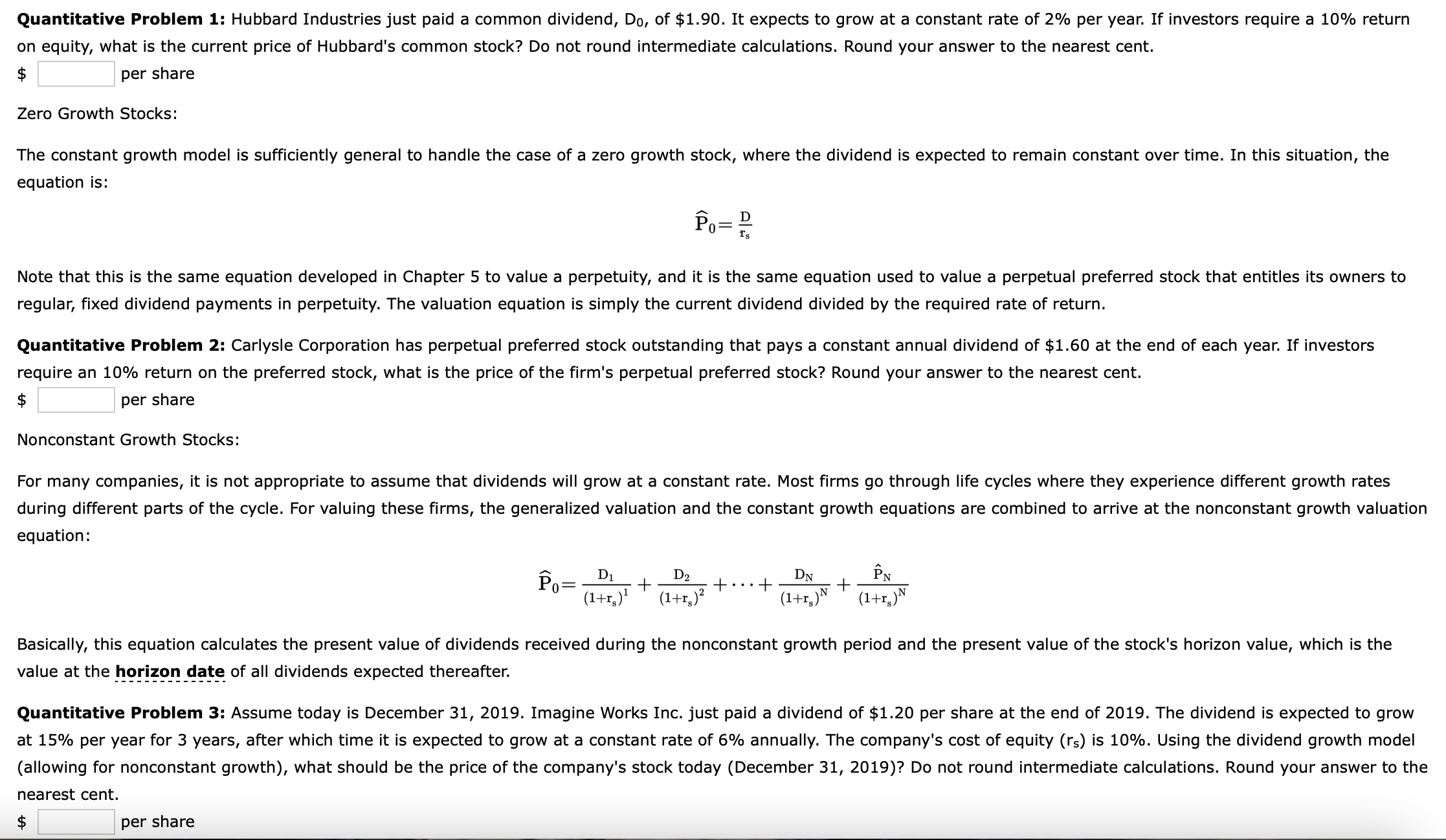 Solved Quantitative Problem 1: Hubbard Industries just paid | Chegg.com