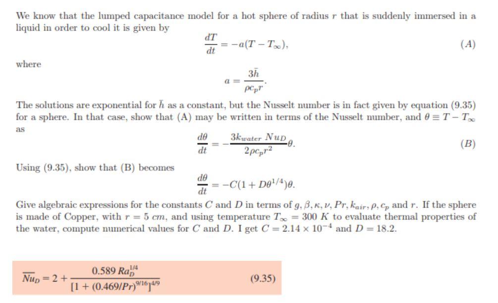 Solved a = We know that the lumped capacitance model for a | Chegg.com