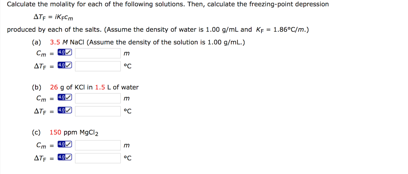 Solved Calculate the molality for each of the following | Chegg.com