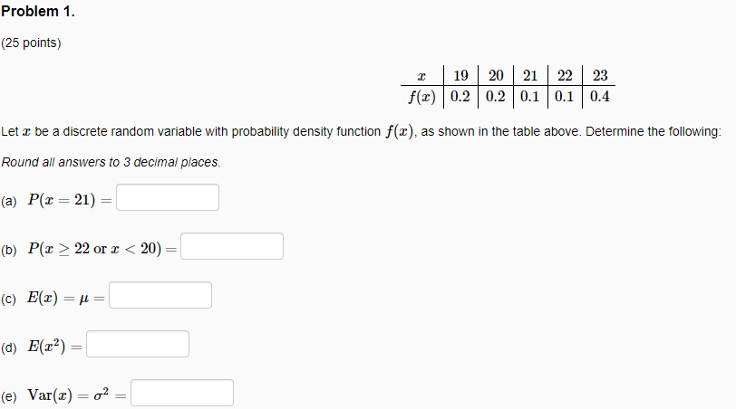 Solved Problem 1. (25 points) 2 19 20 21 22 23 f(x) 0.2 0.2 | Chegg.com
