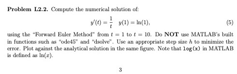 Solved Problem L2.2. Compute the numerical solution of: | Chegg.com