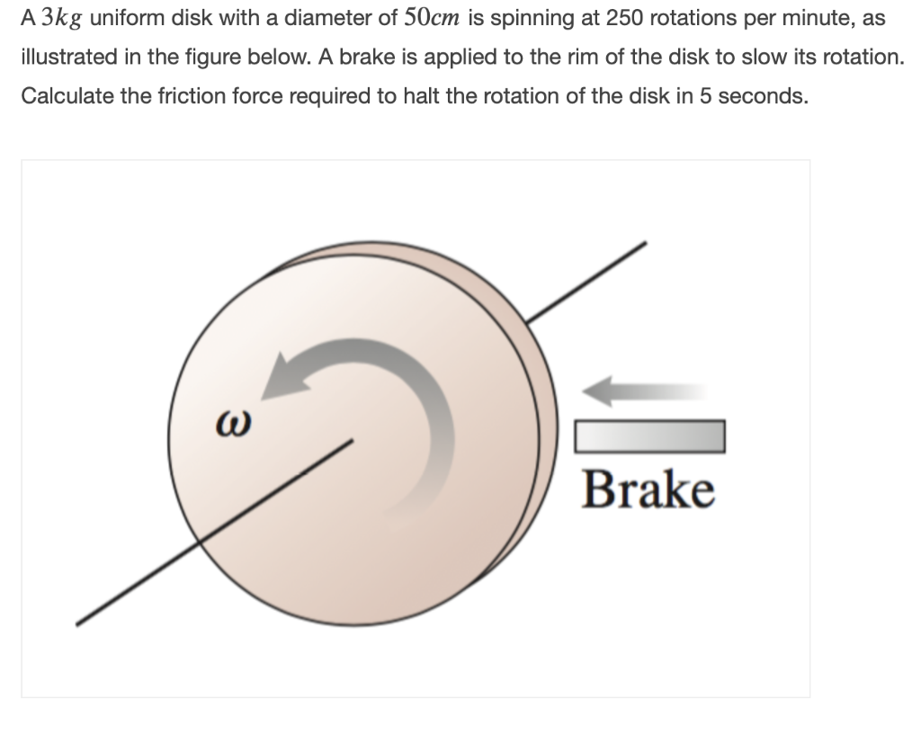 Solved A 3kg uniform disk with a diameter of 50cm is | Chegg.com