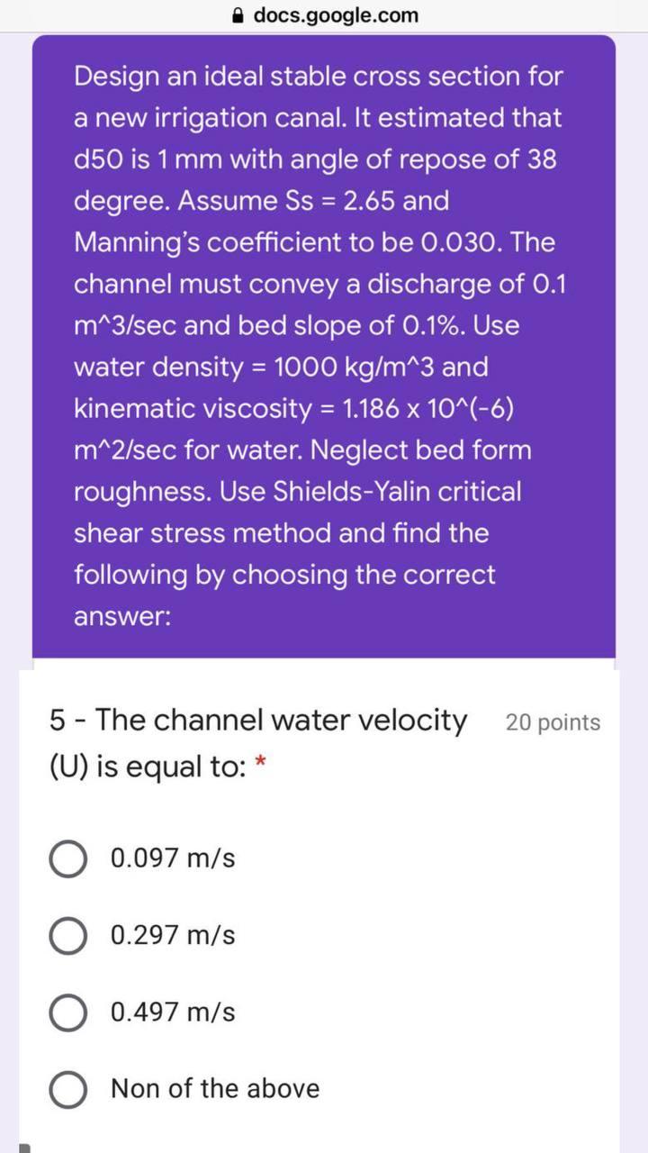 Solved docs.google.com Design an ideal stable cross section | Chegg.com