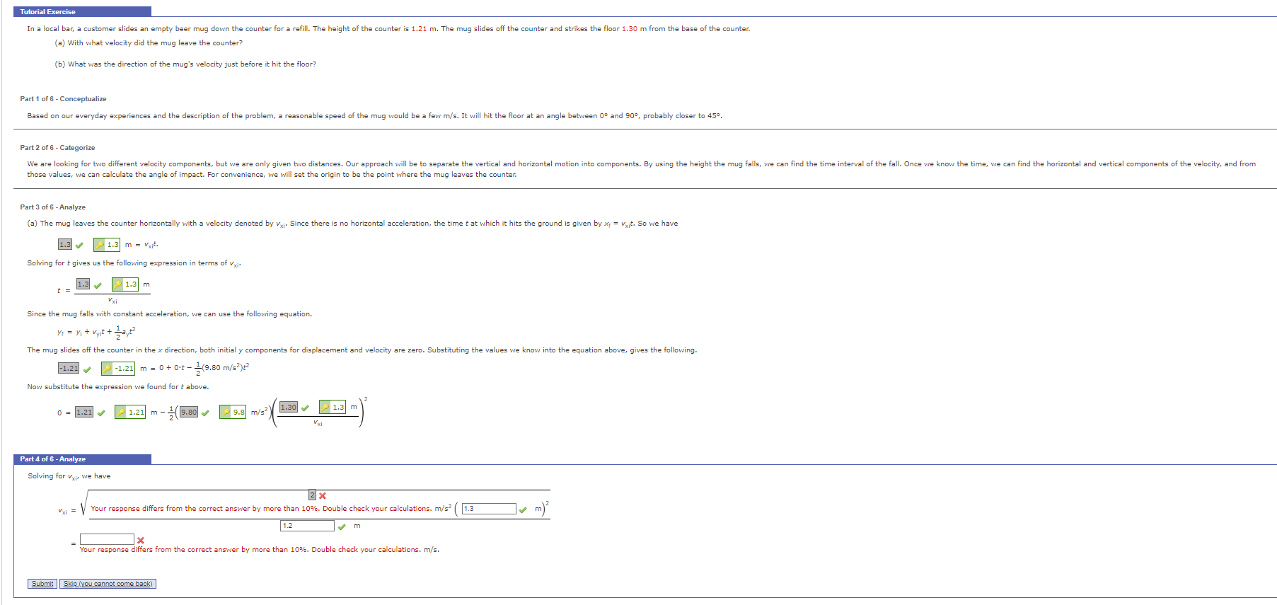 Solved (a) With what velocity did the mug leave the counter? | Chegg.com