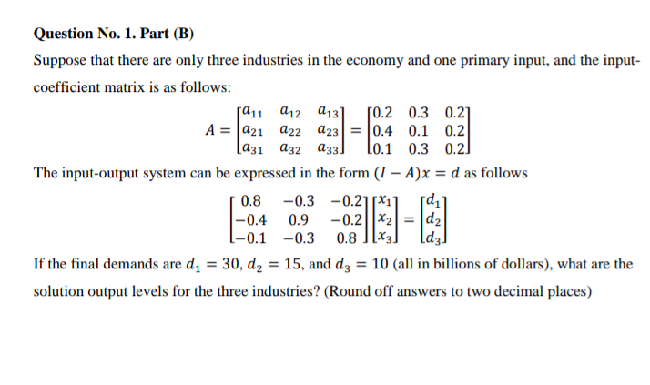 Solved Suppose that there are only three industries in the | Chegg.com