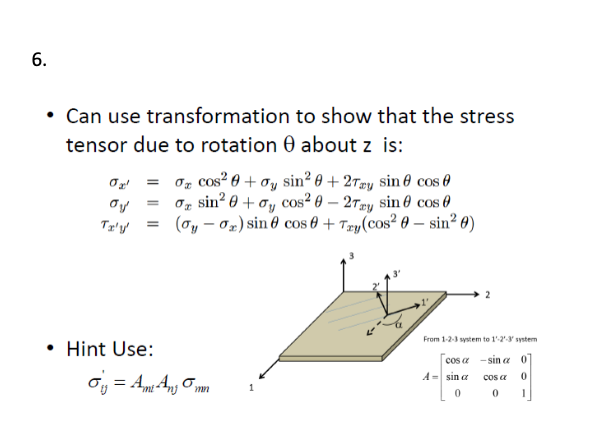 Solved 6. • Can use transformation to show that the stress | Chegg.com