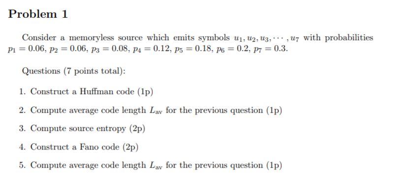 Solved Problem 1 Consider a memoryless source which emits | Chegg.com
