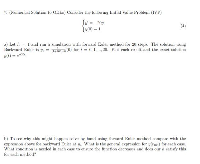 Solved 7. (Numerical Solution to ODEs) Consider the | Chegg.com
