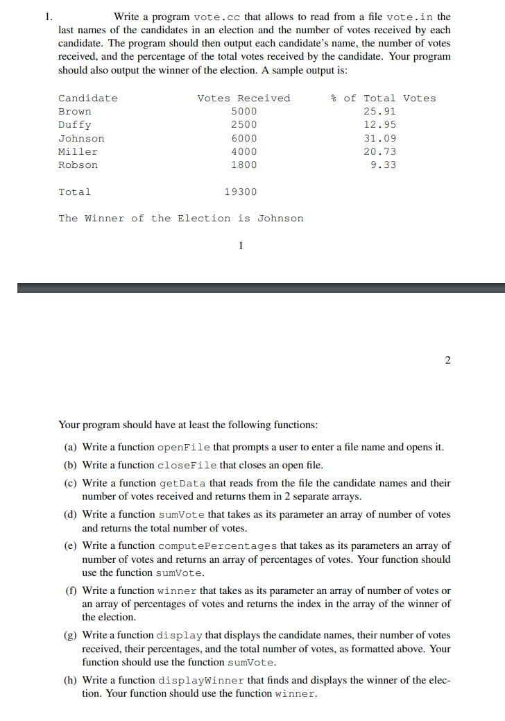 Solved 1. Write a program vote.cc that allows to read from a | Chegg.com