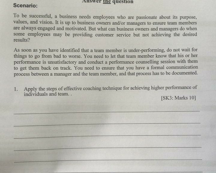 Solved Answer the question Scenario: To be successful, a | Chegg.com